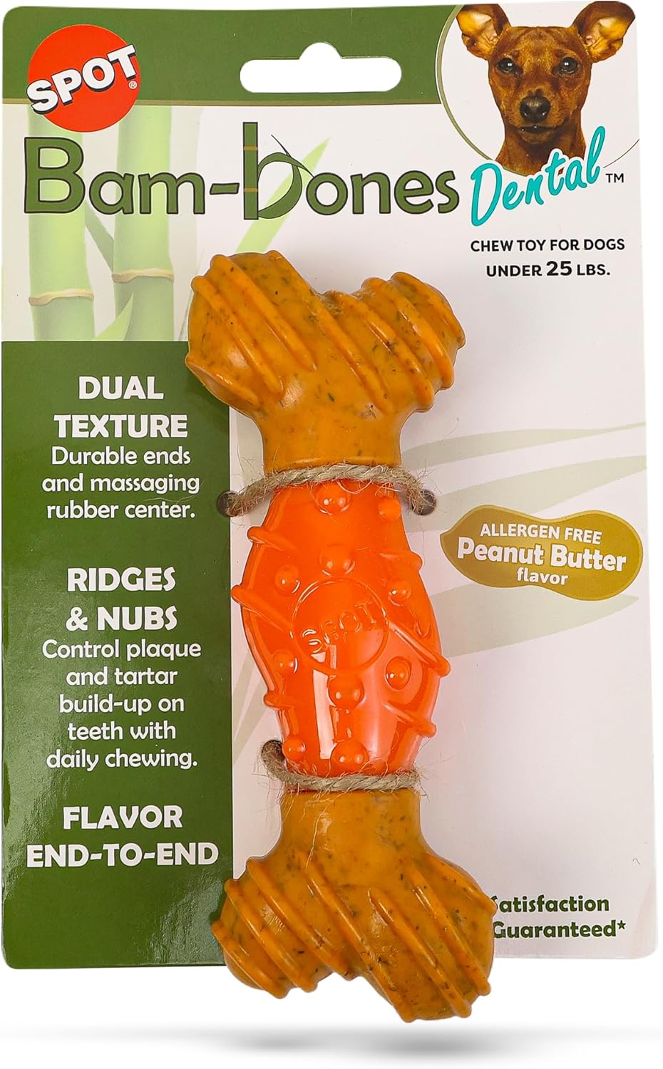 ETHICAL/SPOT Bam-Bone Dental Bone Peanut Butter Flavor Chew Toy - 6 ...