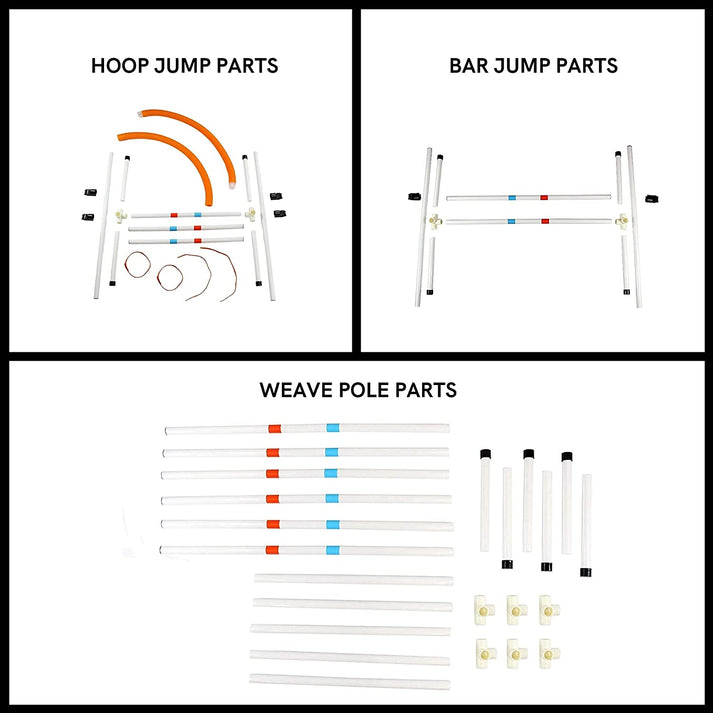 Midlee Dog Agility Beginner Set- Hoop Jump, Weave Poles, and Bar Jump ...