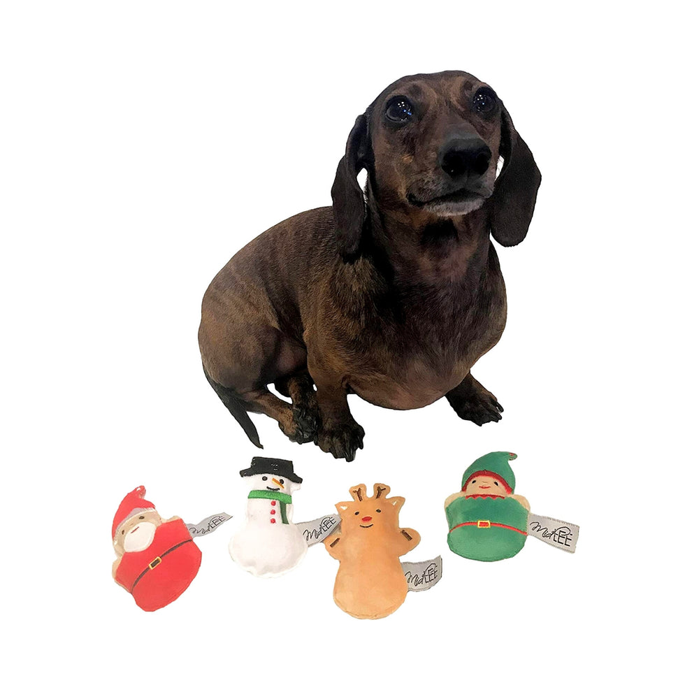 Midlee Mini Plush Christmas Dog Toys- Set of 4- Elf Reindeer Snowman ...