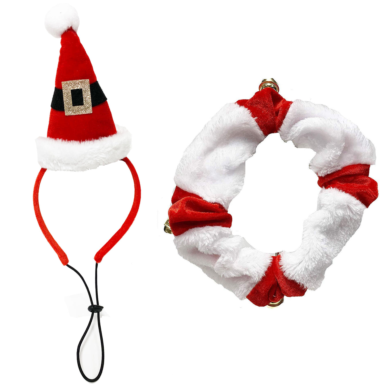 Midlee Santa Hat Headband with Red/White Bell Collar for Large Dogs ...