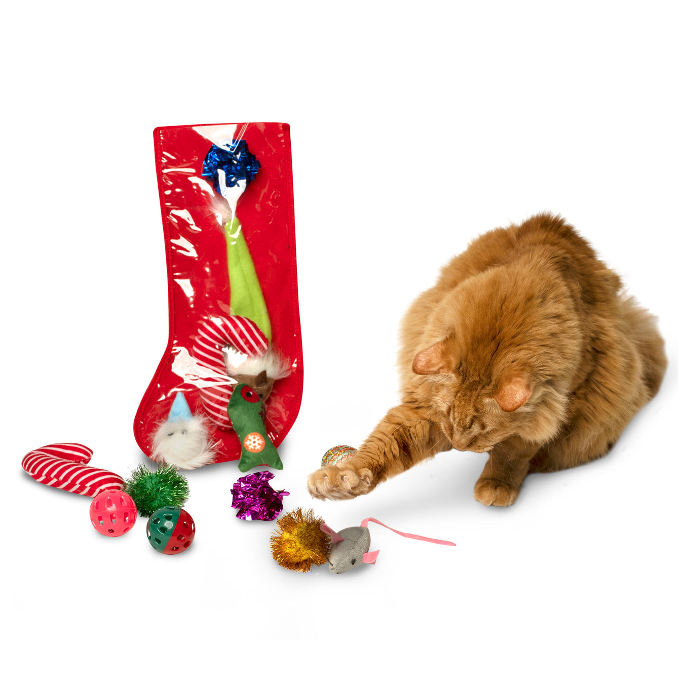 Midlee Christmas Stocking Cat Toy Gift Set (14 Toys)- Candy Canes, Bel ...